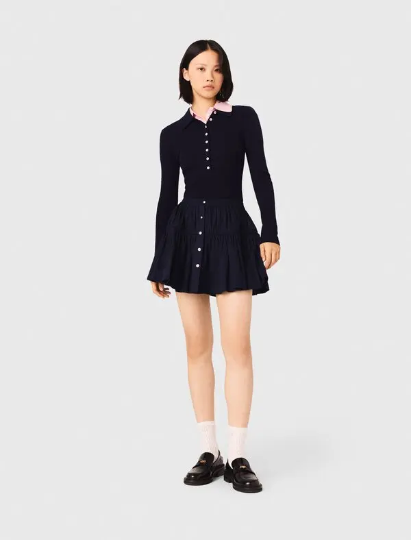 Maje Mini Skirt With Elasticated Waist And Button Detail - Navy