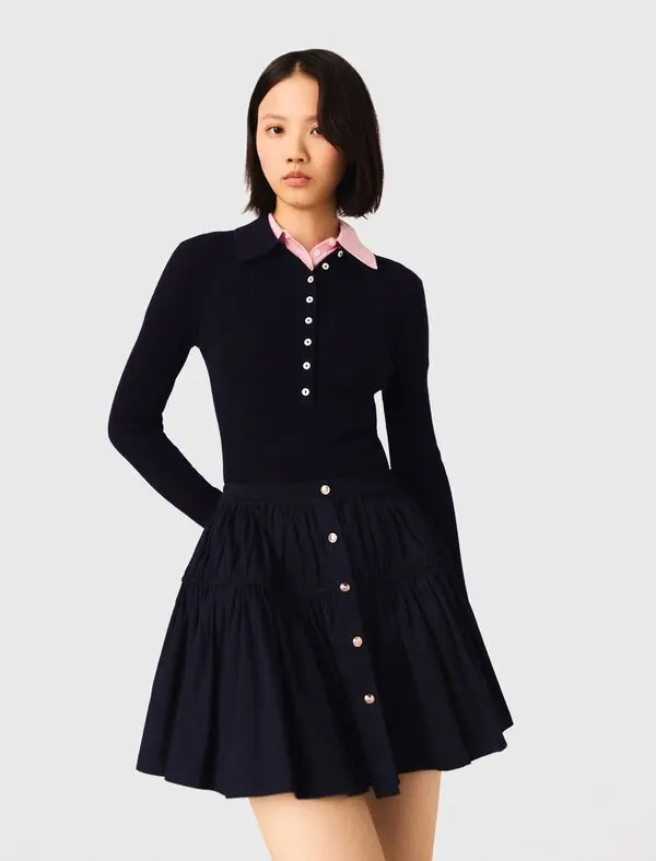 Maje Mini Skirt With Elasticated Waist And Button Detail - Navy