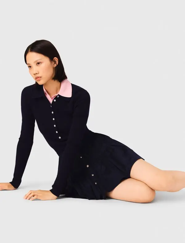 Maje Mini Skirt With Elasticated Waist And Button Detail - Navy