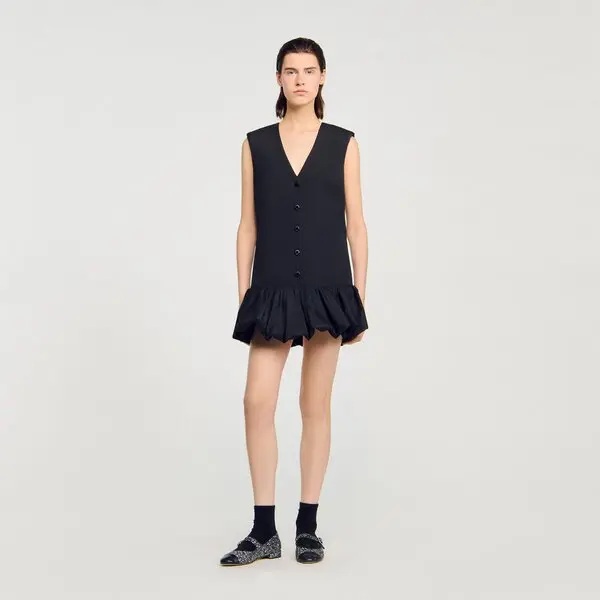 knee length dresses for ladies Sandro Black Houndstooth Knit Mini Dress - BOPF