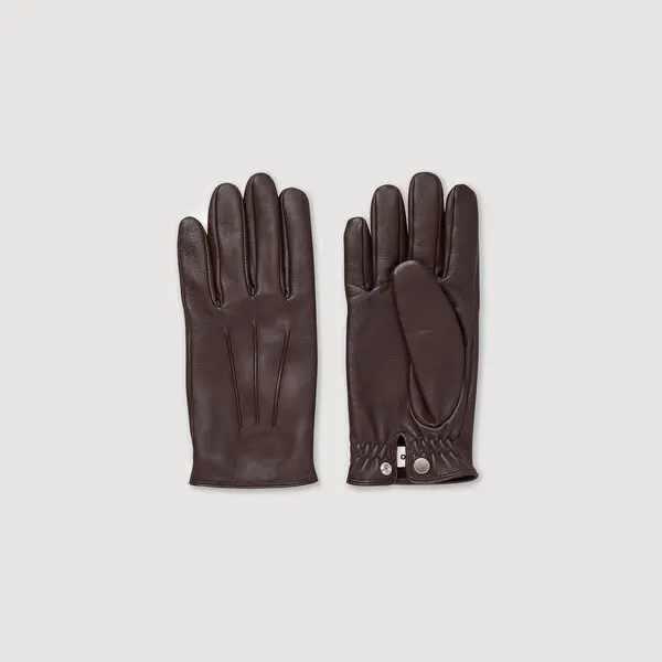 Sandro Smooth Lambskin Gloves - Black Brown