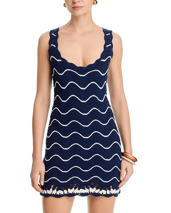 Cara Cara Orel Wave Crochet Mini Dress - Navy Ivory