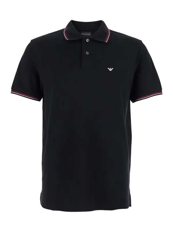 Emporio Armani Polo Shirt With Classic Collar And Logo Embroidery On The Front In Cotton Stretch - Black