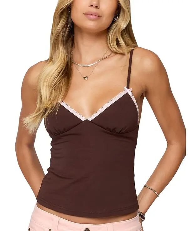 EDIKTED Ruelle Contrast Frill Tank Top - Brown