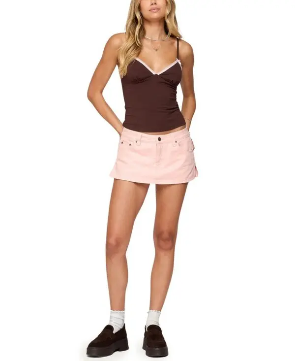 EDIKTED Ruelle Contrast Frill Tank Top - Brown