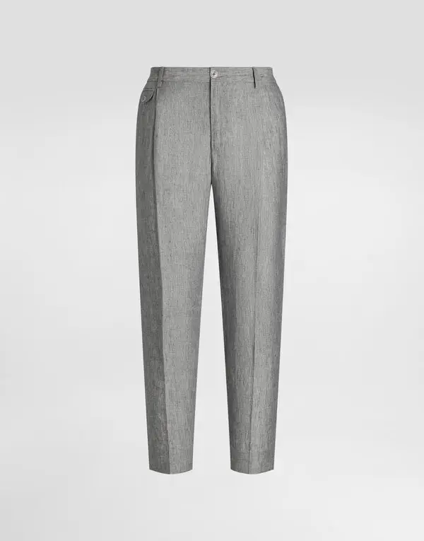 Dolce & Gabbana Washed Linen Canvas Trousers - Grey