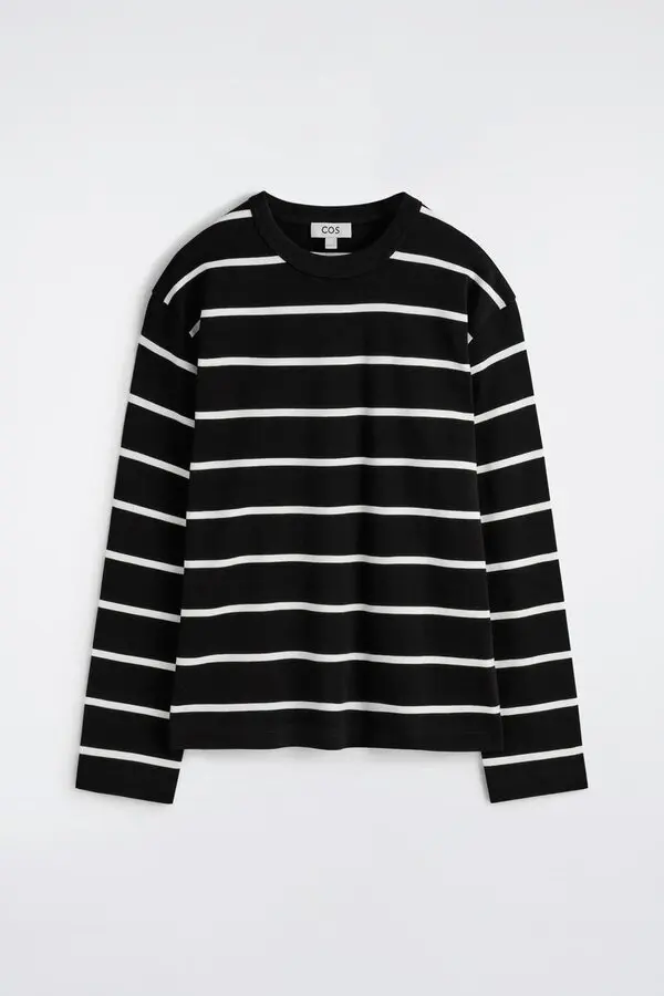 Cos Relaxed Jersey Interlock Long-sleeved T-shirt - Black
