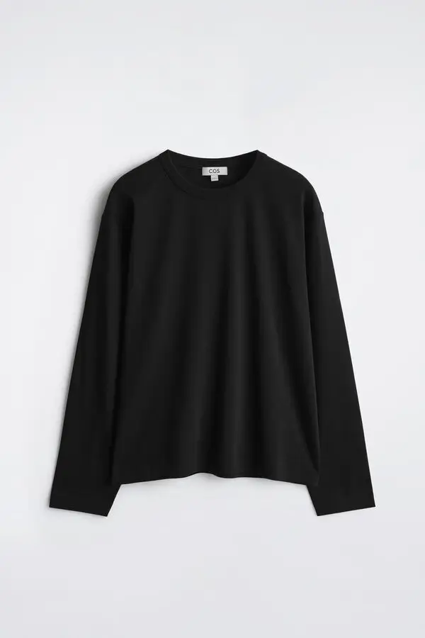 Cos Relaxed Jersey Interlock Long-sleeved T-shirt - Black