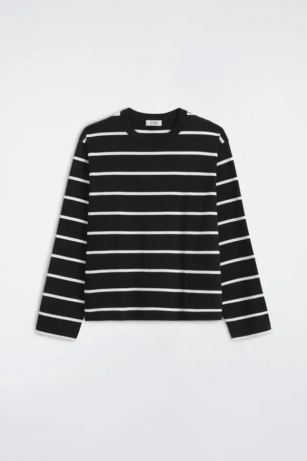 Cos Relaxed Jersey Interlock Long-sleeved T-shirt - Black/white