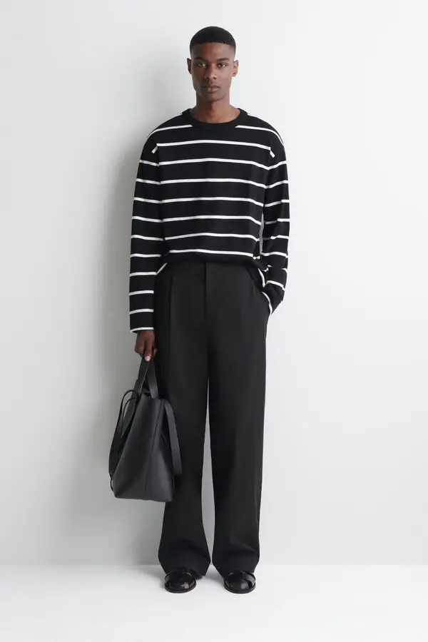Cos Relaxed Jersey Interlock Long-sleeved T-shirt - Black/white