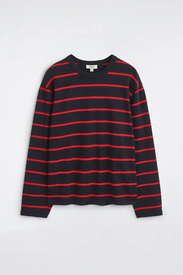 Cos Relaxed Jersey Interlock Long-sleeved T-shirt - Navy