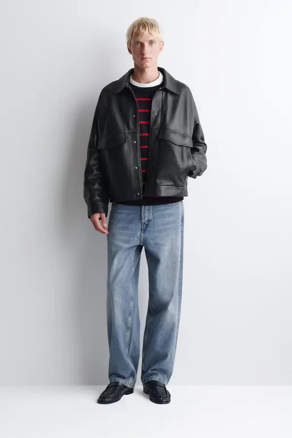 Cos Relaxed Jersey Interlock Long-sleeved T-shirt - Navy