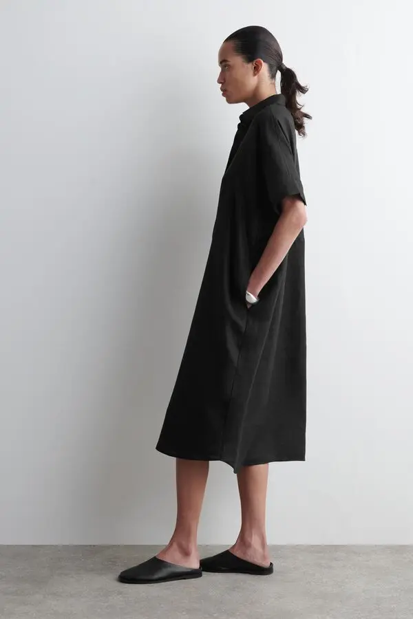 Cos Linen Midi Shirt Dress In Black - 40% Off | Editorialist