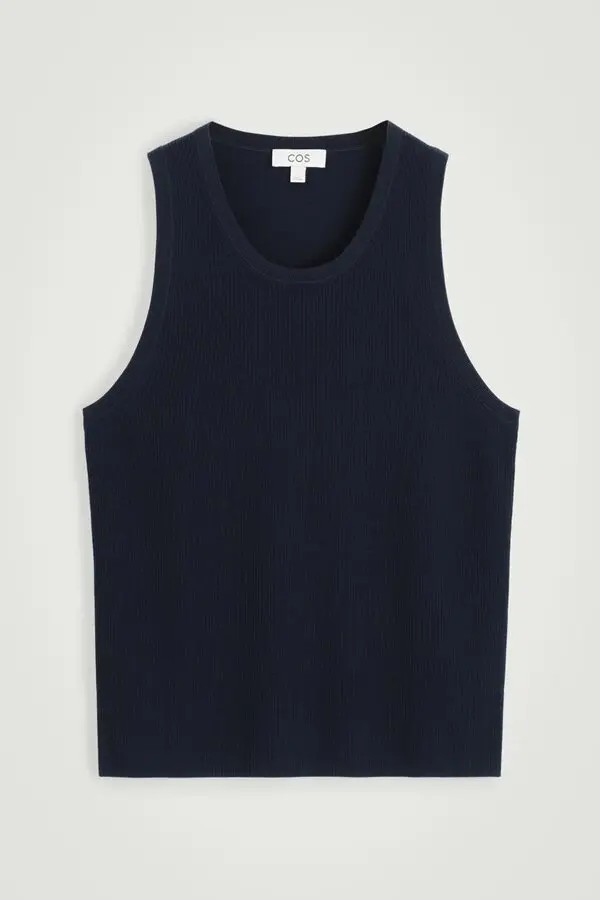 Cos Ribbed Merino Wool Knit Tank Top - Navy