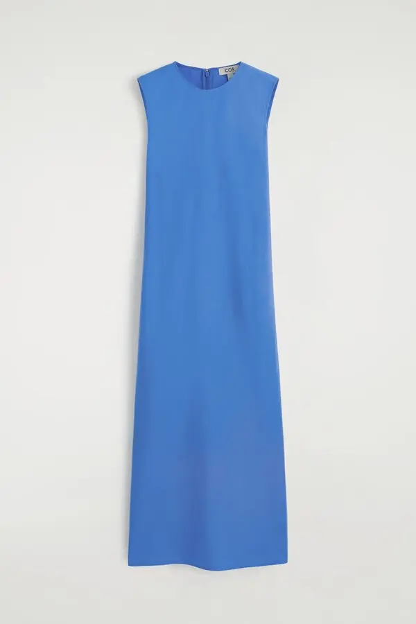 Cos Bias Cut Linen Blend Midi Dress - Blue