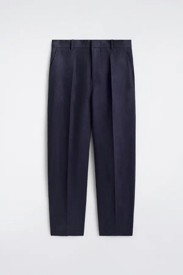 Cos Relaxed Tapered Linen Pants - Navy