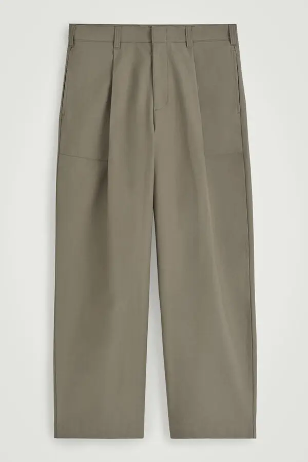 Cos Wide-leg Cotton-twill Trousers - Beige