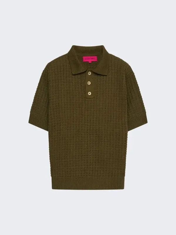 THE ELDER STATESMAN Nora Lite Check Polo - Kelp