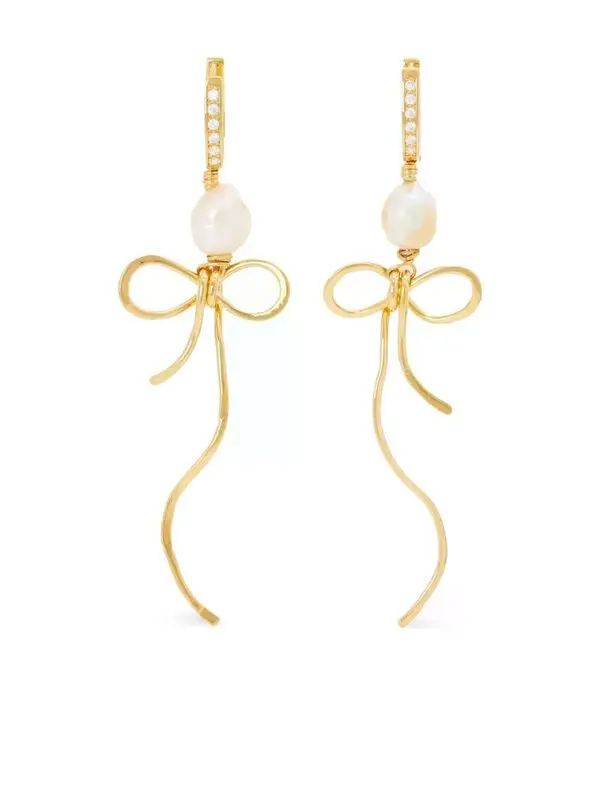 Marni Pearl Bow Drop Earrings - Gold