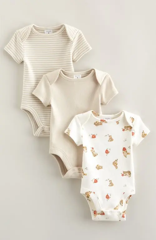 Nordstrom Assorted Cotton Bodysuits 3 Pack - Beige Oatmeal Honey Bear Set