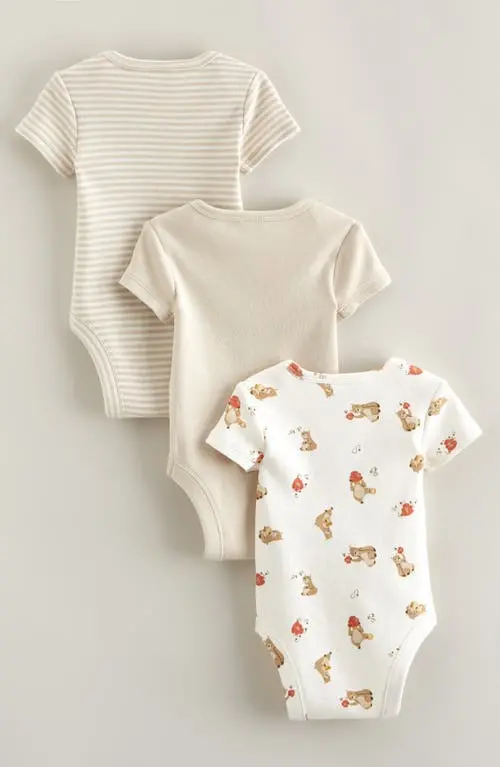 Nordstrom Assorted Cotton Bodysuits 3 Pack - Beige Oatmeal Honey Bear Set