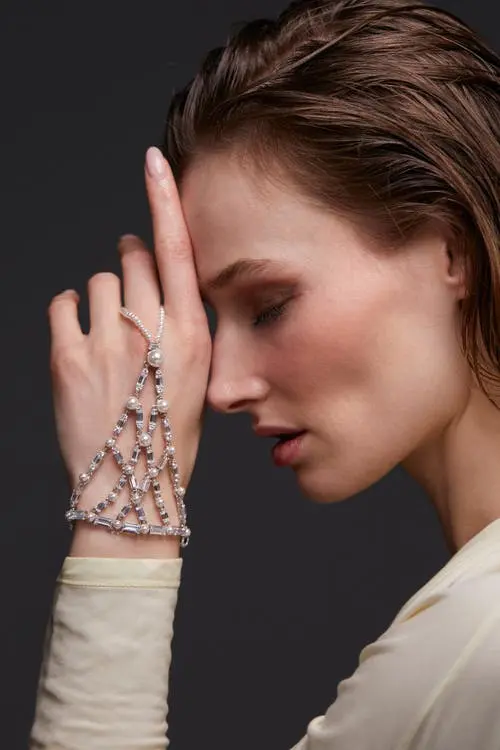 Nadri Ingrid Flower Hand Chain Bracelet