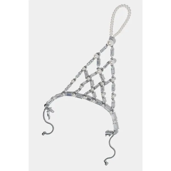 Nadri Ingrid Flower Hand Chain Bracelet - Rhodium