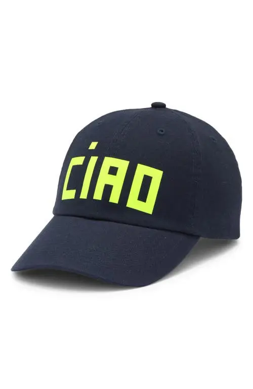 Clare V. Ciao Baseball Cap - Navy/ Neon Yellow Ciao