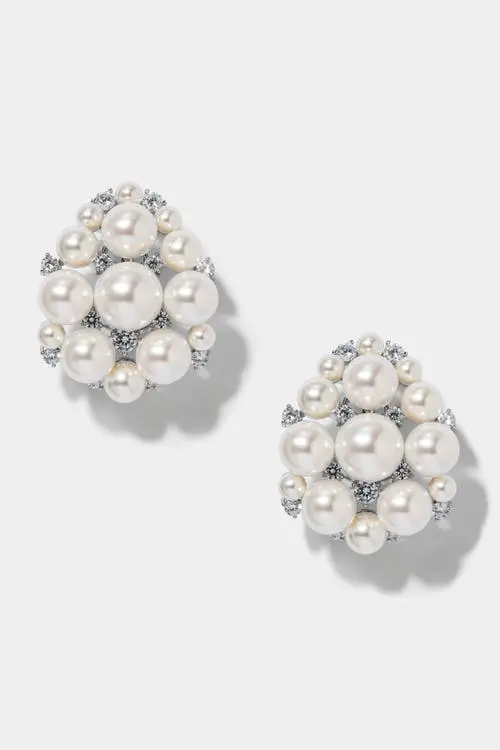 Nadri Ingrid Pearl And Cubic Zirconia Cluster Shield Earrings - Rhodium