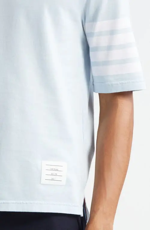 Thom Browne 4-bar Cotton Jersey T-shirt - Light Blue