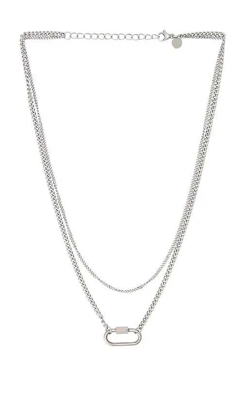 PETIT MOMENTS Layered Carabiner Necklace - Metallic Silver