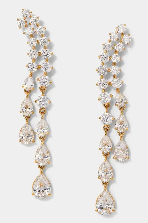 Nadri Willow Cz Double Drop Linear Earrings - Gold
