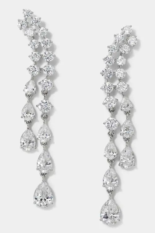 Nadri Willow Cz Double Drop Linear Earrings - Rhodium