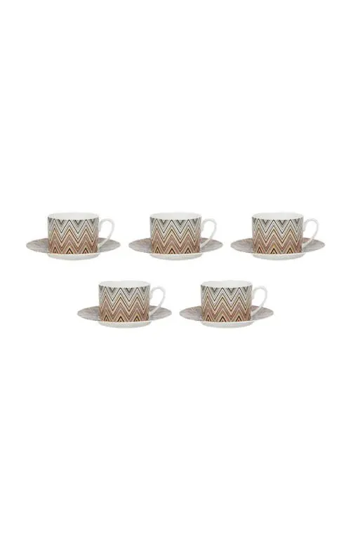 Missoni Zigzag Jarris Set Of 6 Tea Cups & Saucers - White