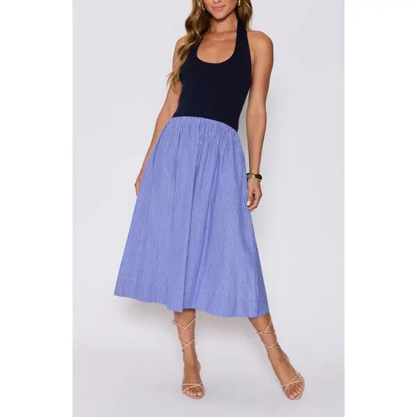 VICI Piper Mixed Media Halter Midi Dress