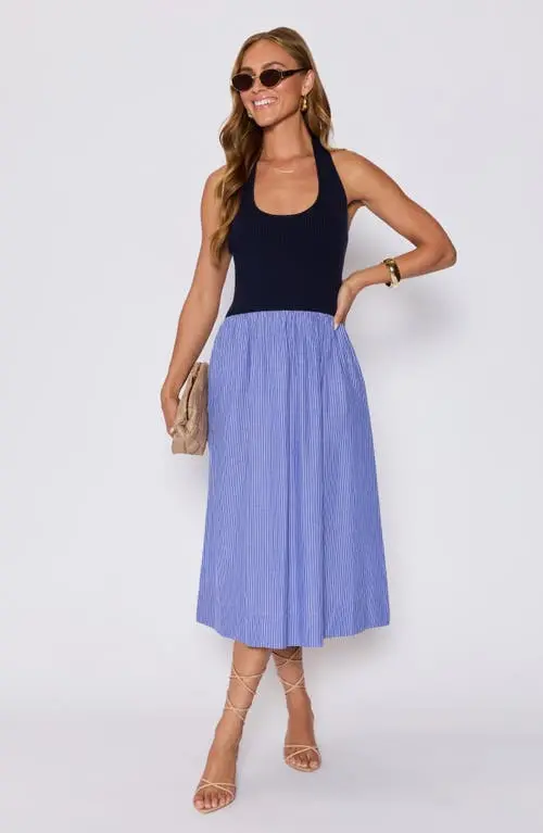 VICI Piper Mixed Media Halter Midi Dress