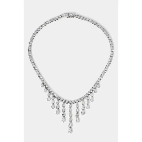 Nadri Willow Cz Drama Drops Collar Necklace - Rhodium