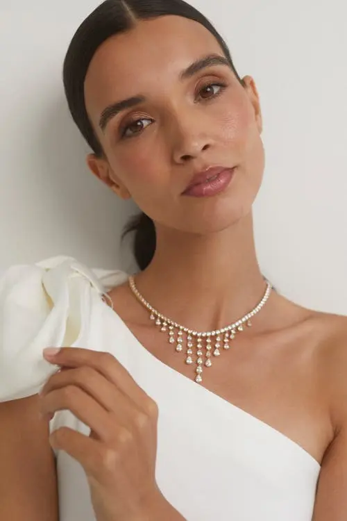 Nadri Willow Cz Drama Drops Collar Necklace - Rhodium