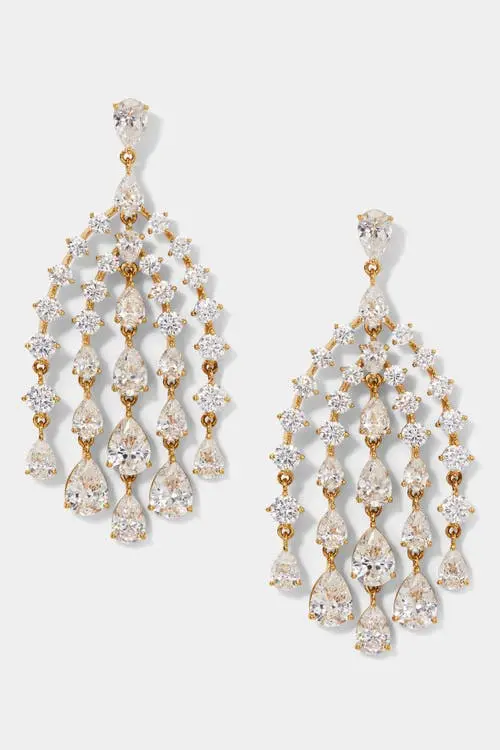Nadri Willow Graduated Cubic Zirconia Chandelier Earrings - Gold