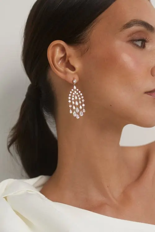 Nadri Willow Graduated Cubic Zirconia Chandelier Earrings