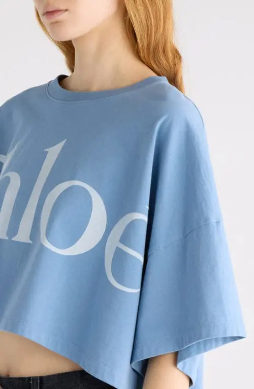 Chloé Oversized Cropped T-shirt With Logo - Airy Blue