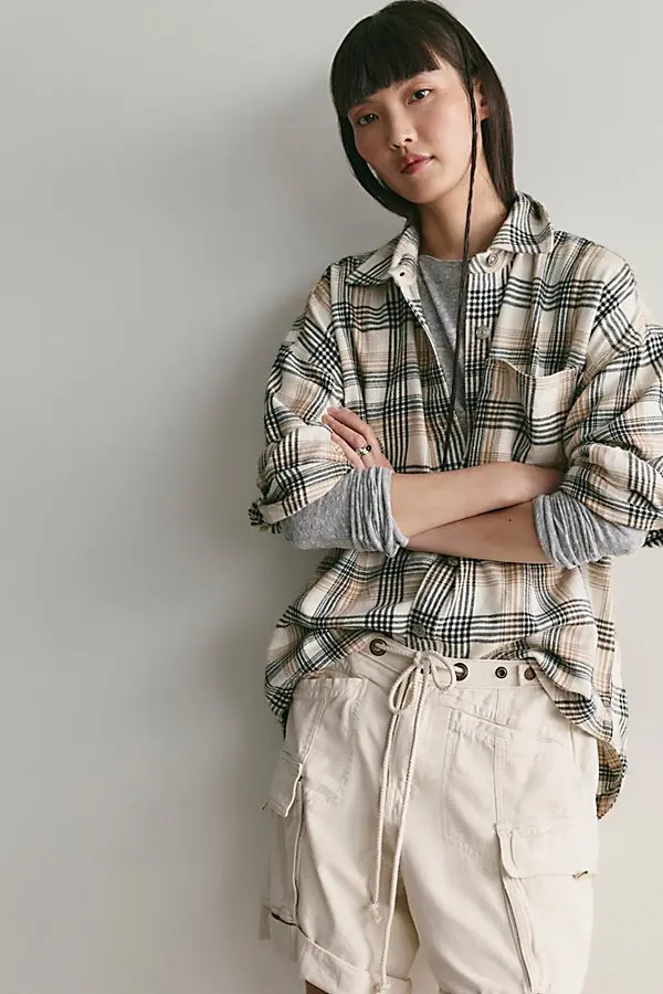 Free People Ashley Plaid Shirt - Ivory Combo
