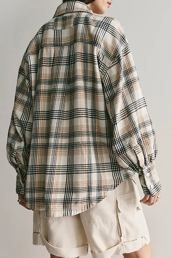 Free People Ashley Plaid Shirt - Ivory Combo