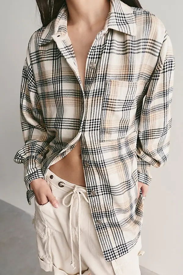 Free People Ashley Plaid Shirt - Ivory Combo