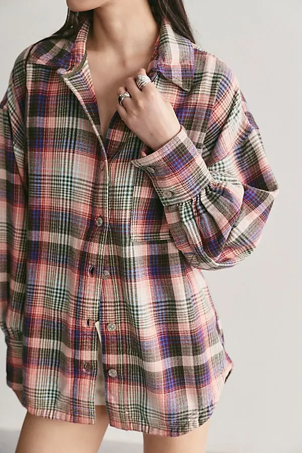 Free People Ashley Plaid Shirt - Meadow Combo