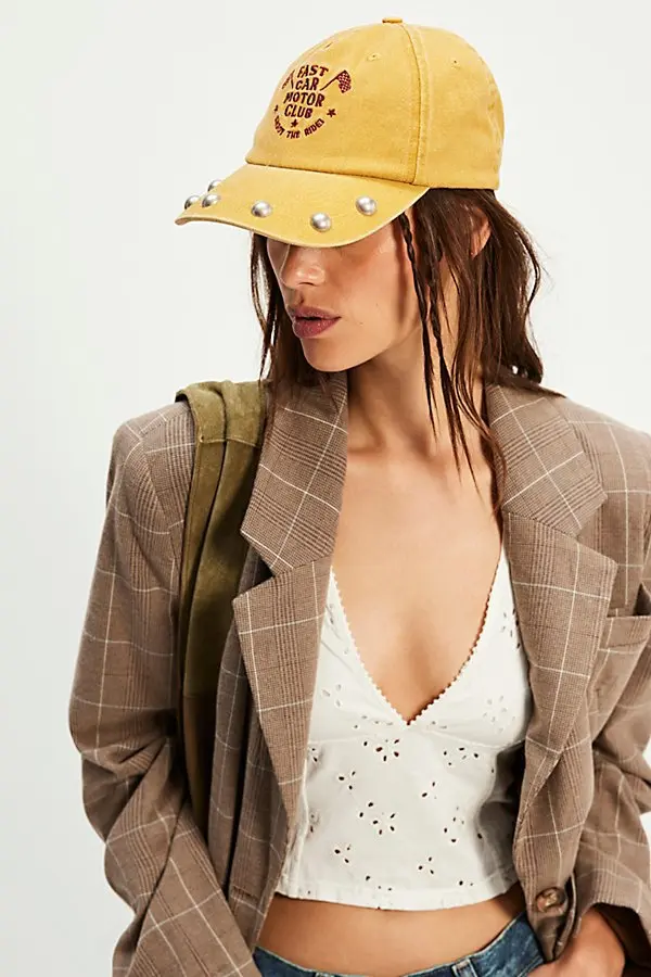 UNDERSTATED LEATHER Studded Baseball Cap - Mustard