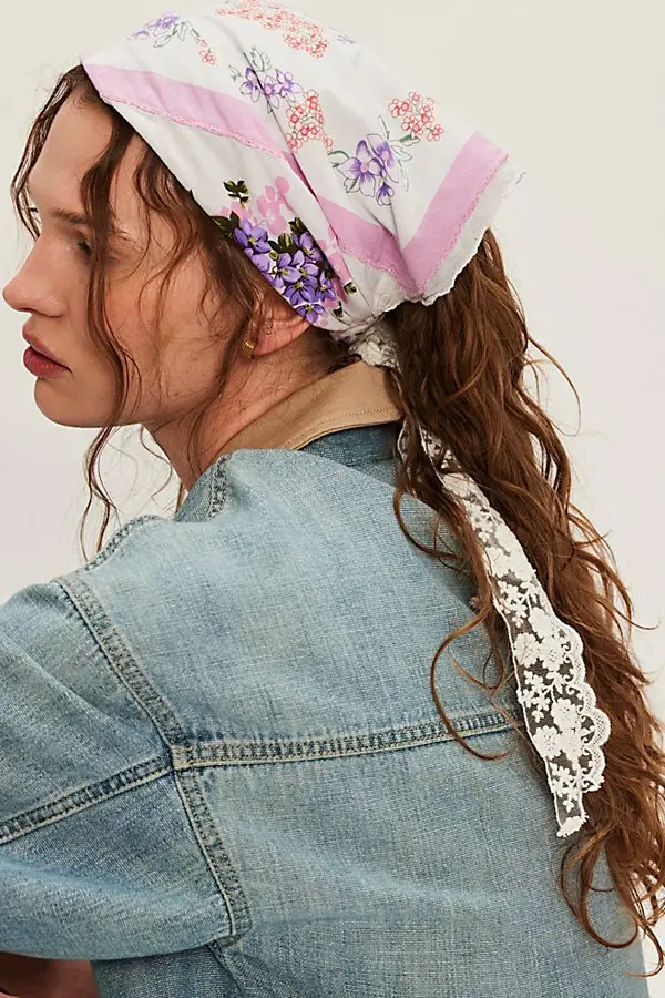 Curried Myrrh Handkerchief Hair Scarf - Multi Ivory  display picture 2