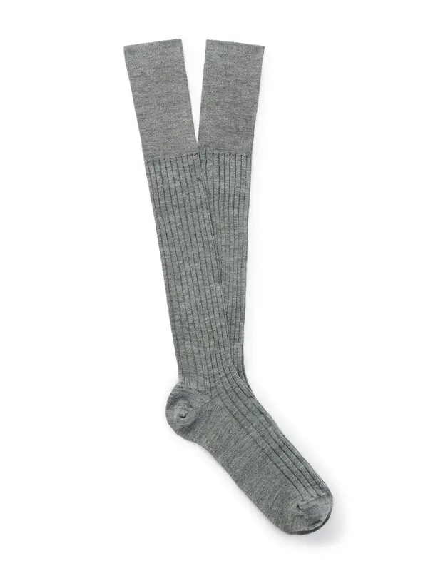 Brunello Cucinelli Ribbed Wool And Cashmere-blend Socks - Gray