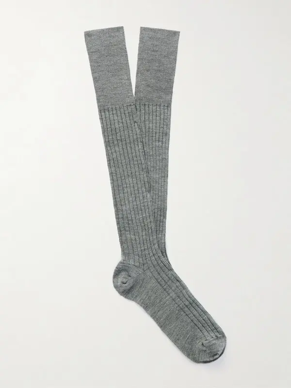 Brunello Cucinelli Ribbed Wool And Cashmere-blend Socks - Gray