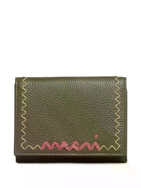 Marni Textured Leather Bi-fold Wallet - Green